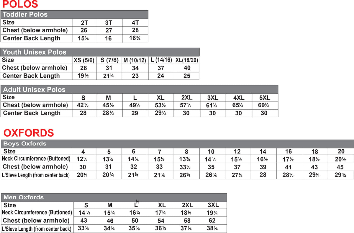 Size Chart – Fine Custom Design
